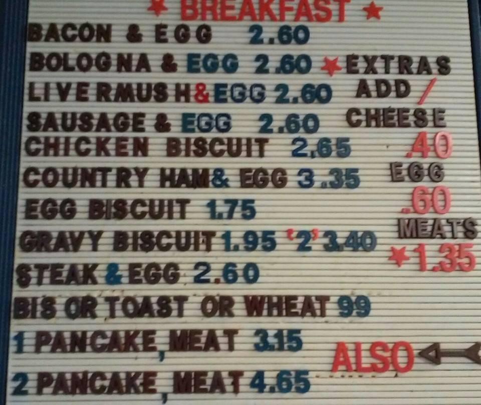 Menu at Jean's Store & Grill pub & bar, Hiddenite