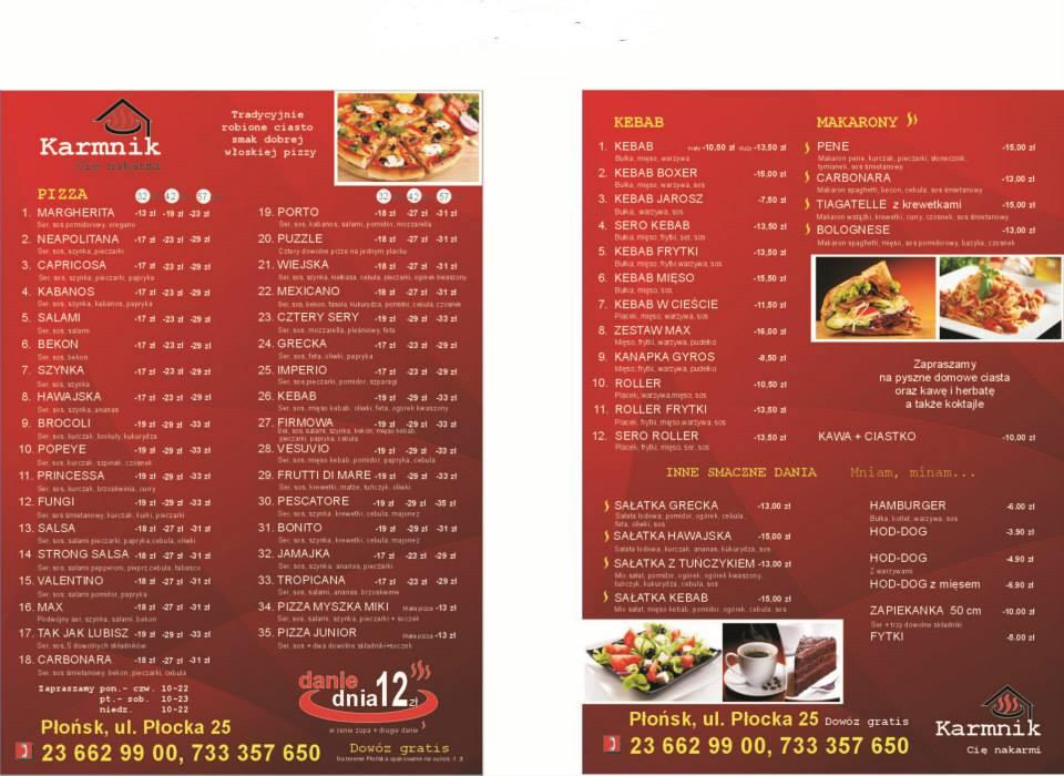 Menu at Karmnik pizzeria, Plonsk