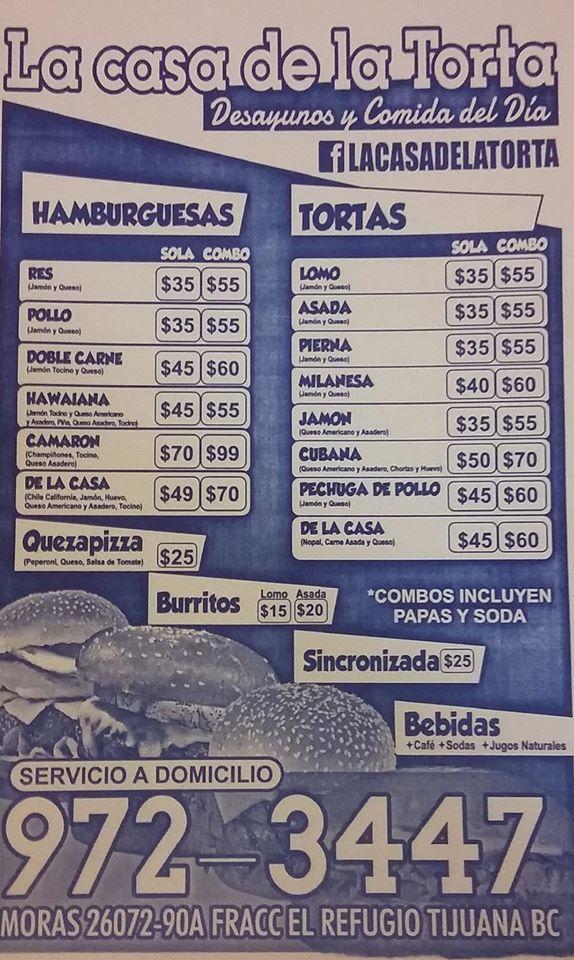 Menu at La casa de la Torta restaurant, Tijuana