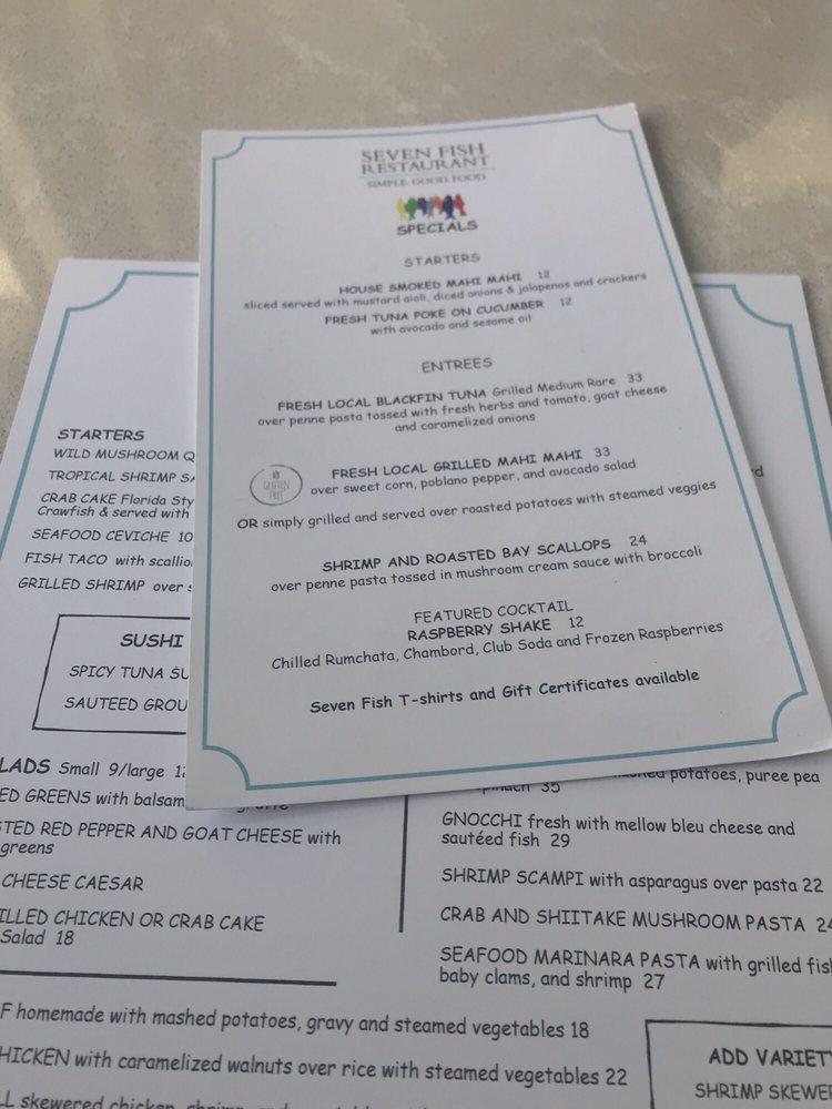 Menu at Seven Fish restaurant, Key West