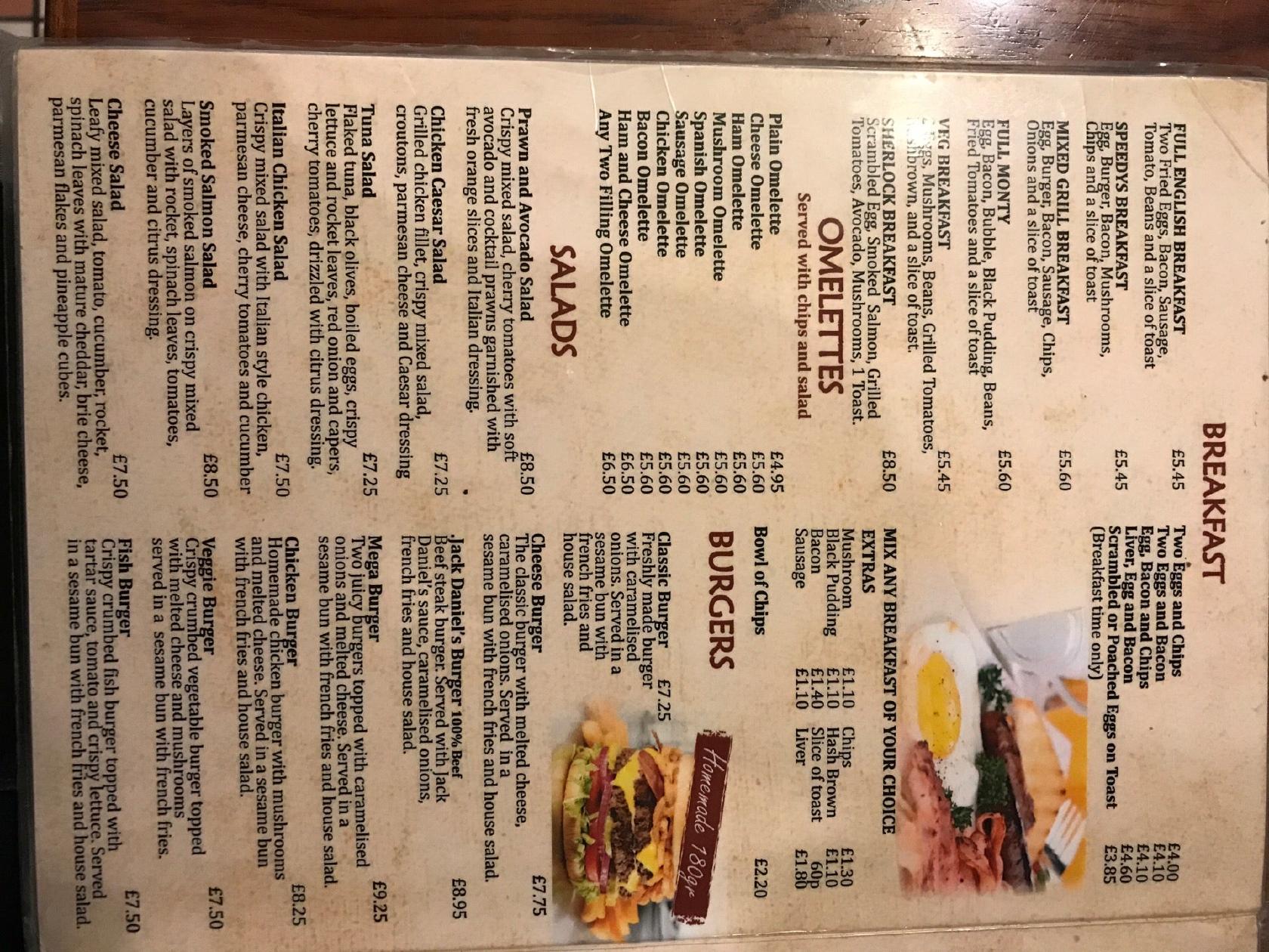 Menu at Speedy's Sandwich Bar & Cafe, London, 187 N Gower St