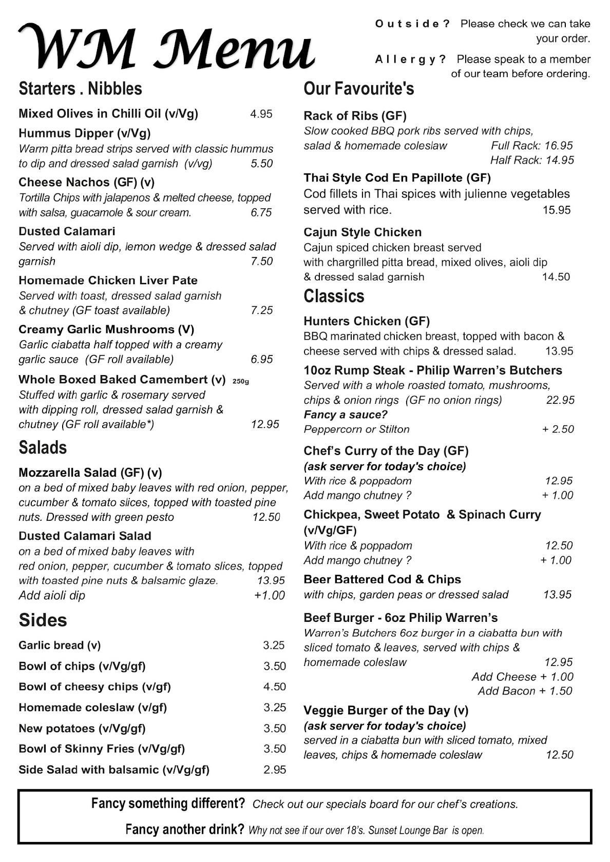 Menu at Widemouth Manor pub & bar, Bude-Stratton