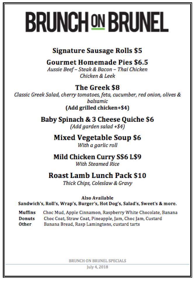 Menu at Brunch on Brunel Cafe, Seaford