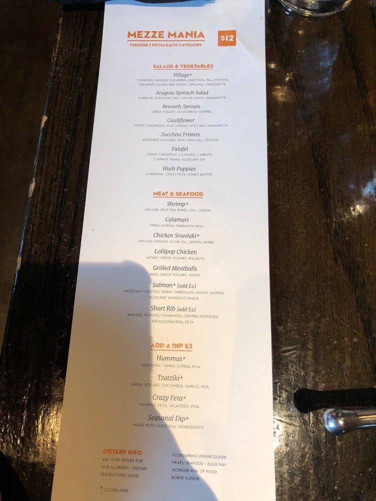 Menu at Cava Mezze Rockville pub & bar, Rockville