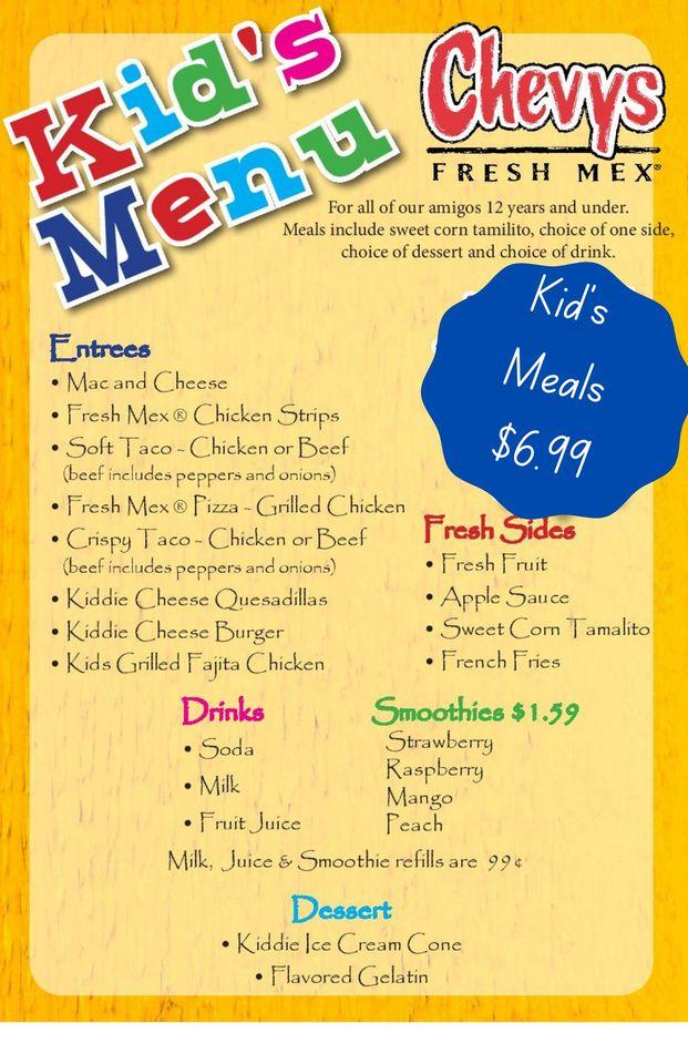 Menu at Chevys Fresh Mex pub & bar, Sioux Falls