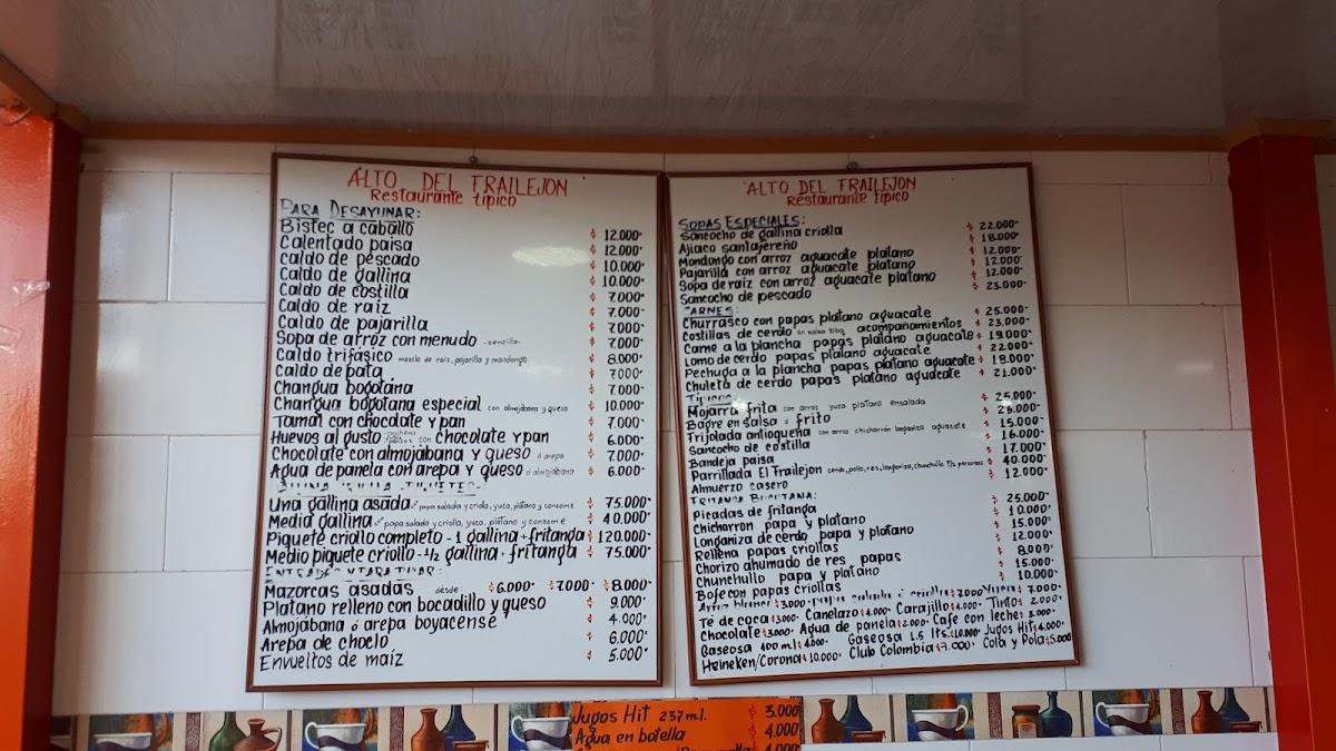 Carta del restaurante Comida Típica Monserrate Ii, Bogotá