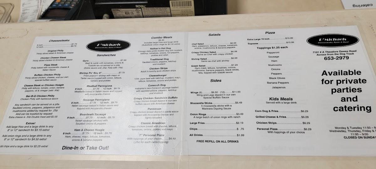 Menu at D'Michaels restaurant, Theodore