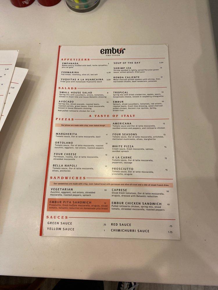 Menu at Embur Fire Fusion desserts, Greensboro