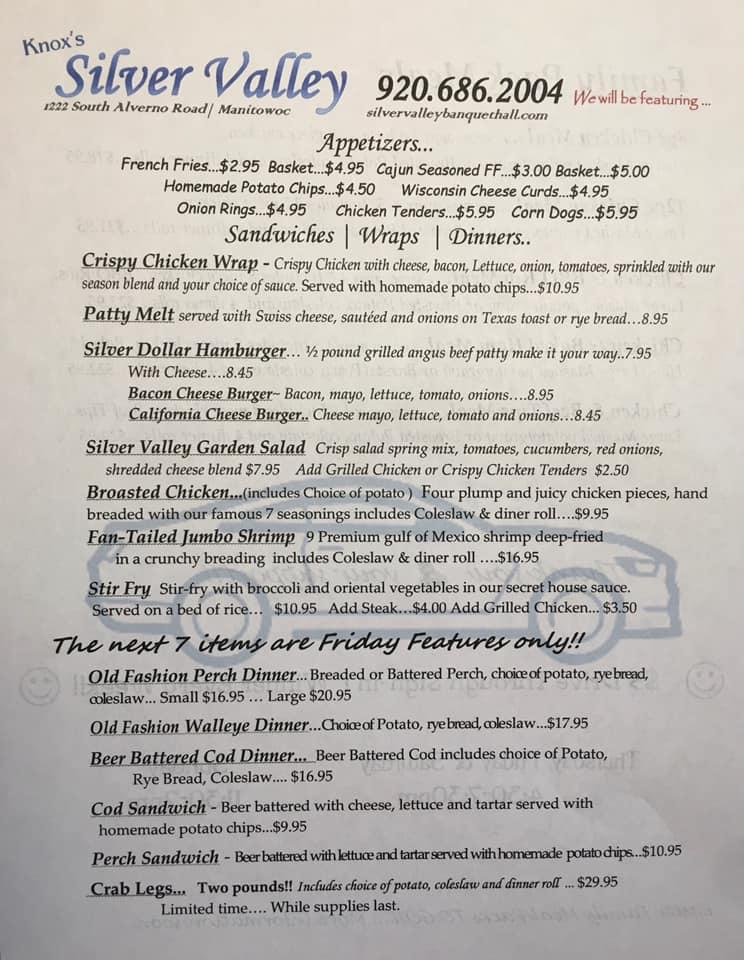 Menu at Silver Valley Bar & Banquet, Manitowoc