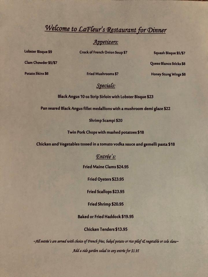 Menu at La Fleurs Restaurant, Jay