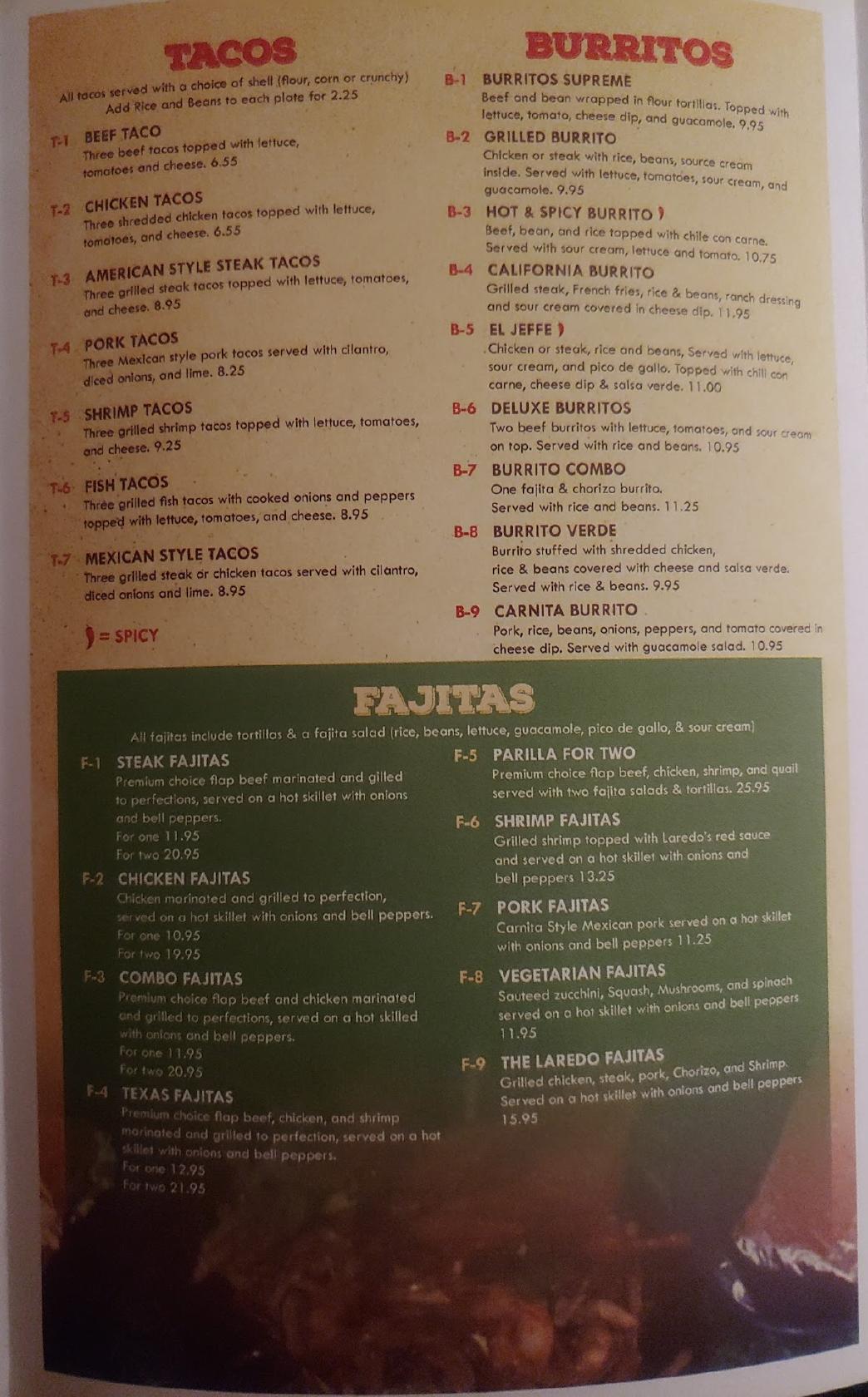 Menu at Laredo Mexican Restaurant, Lake Butler