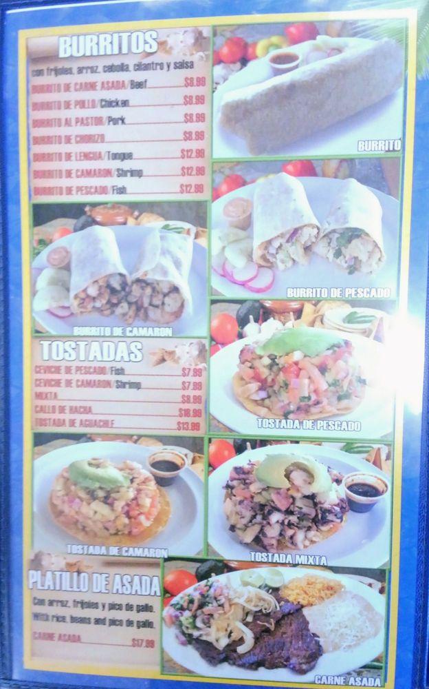 Menu at Mariscos Camacho restaurant, Upland