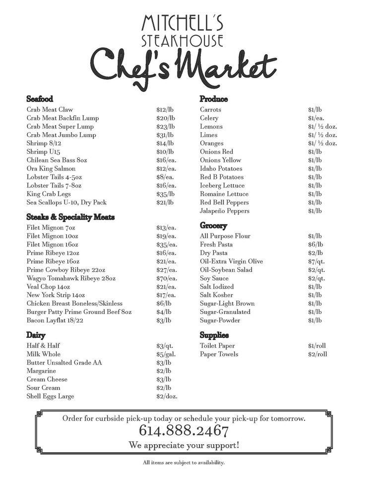 Menu at Mitchell's Steakhouse, Columbus, Polaris Pkwy