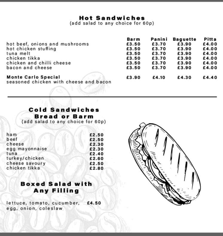 Menu at Monte Carlo Café cafe, Bolton