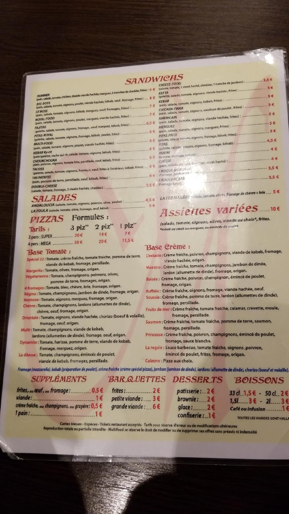 Menu at Multi Food restaurant, Limoges