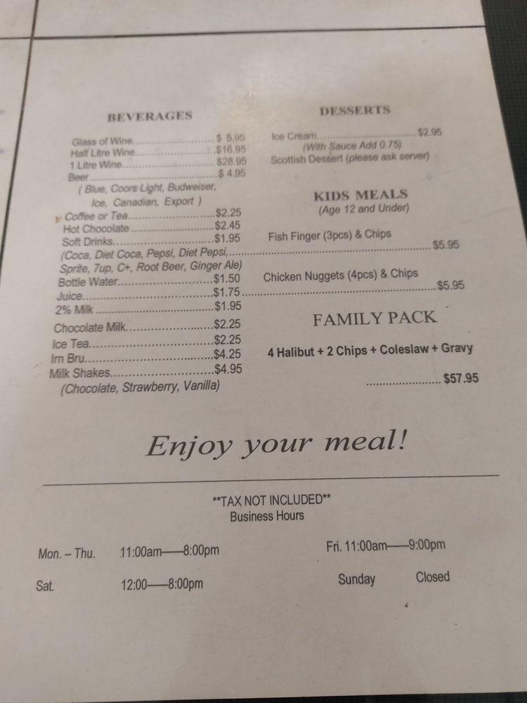 Menu at My Place Fish & Chips restaurant, Toronto