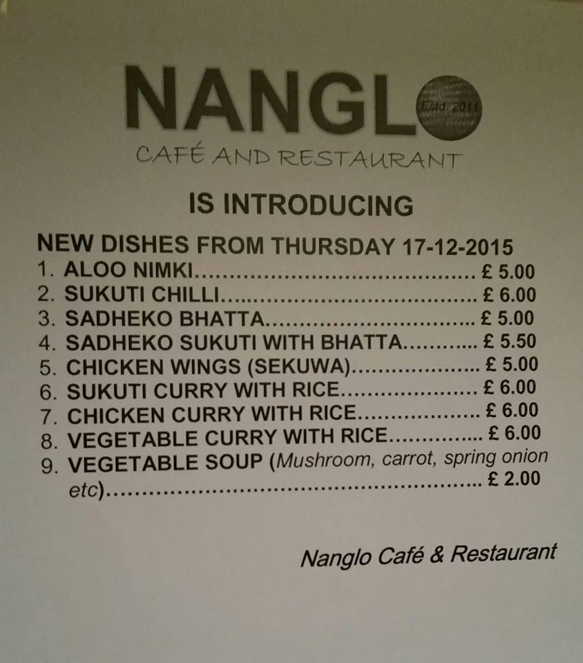 Menu at Nanglo Cafe & Restaurant, Aldershot