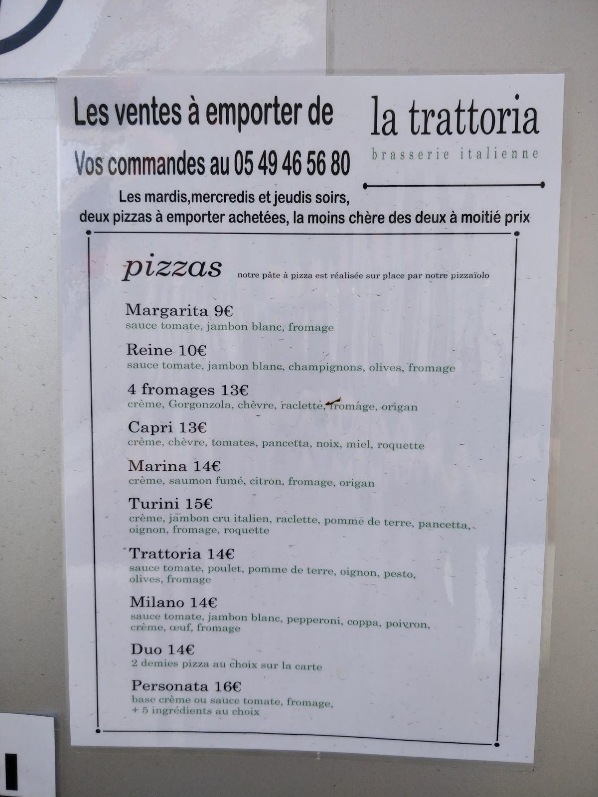 Menu at la trattoria restaurant, Chauvigny