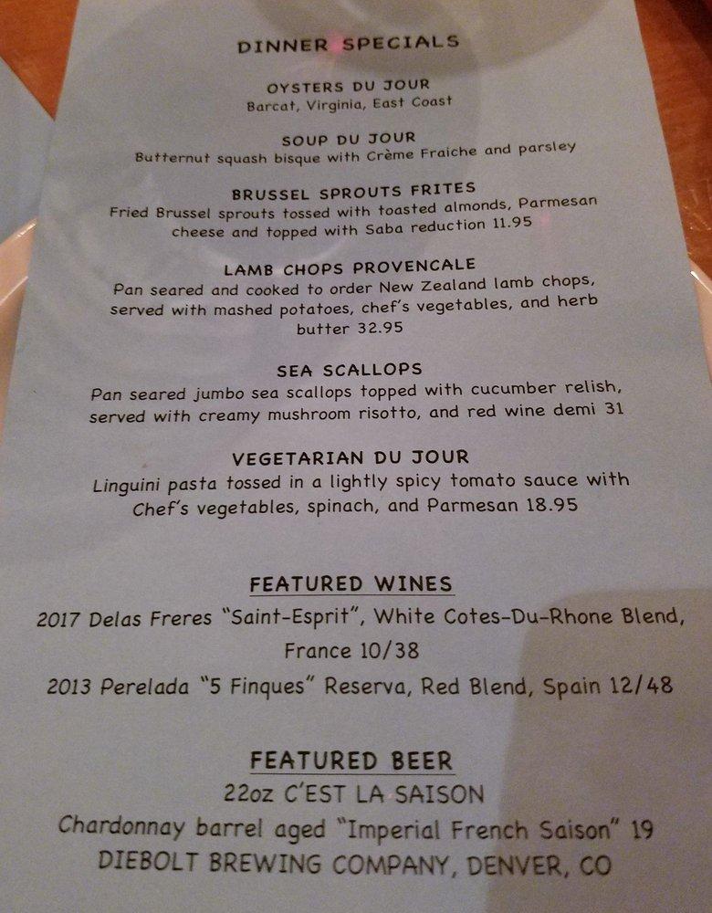 Menu at Bon Ami restaurant, Denver
