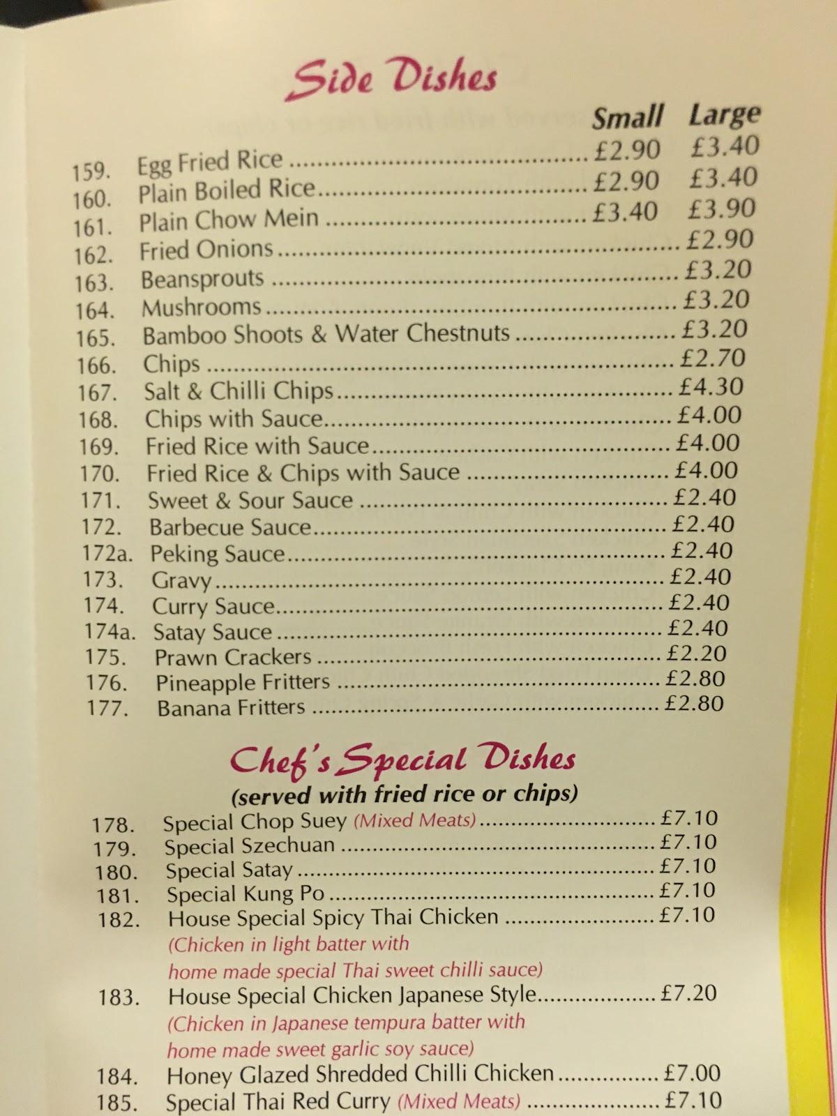 Menu at Shanghai fast food, Inverness