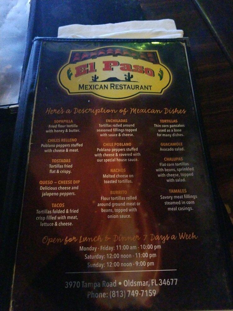 Menu at Zapata's Mexican Restaurant, Oldsmar