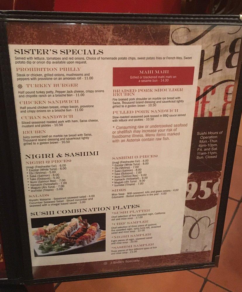 Menu at 3 Sisters Speakeasy restaurant, Kissimmee
