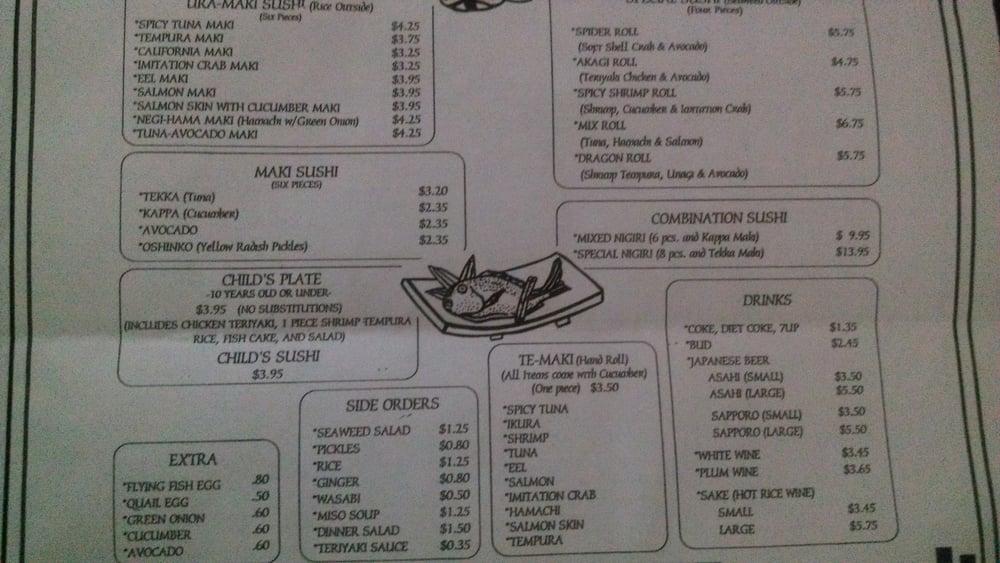 Menu at Akagi Restaurant, San Bruno