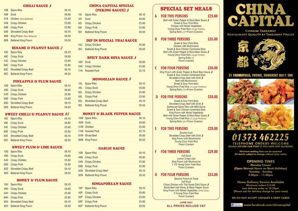 Menu at China Capital fast food, Frome