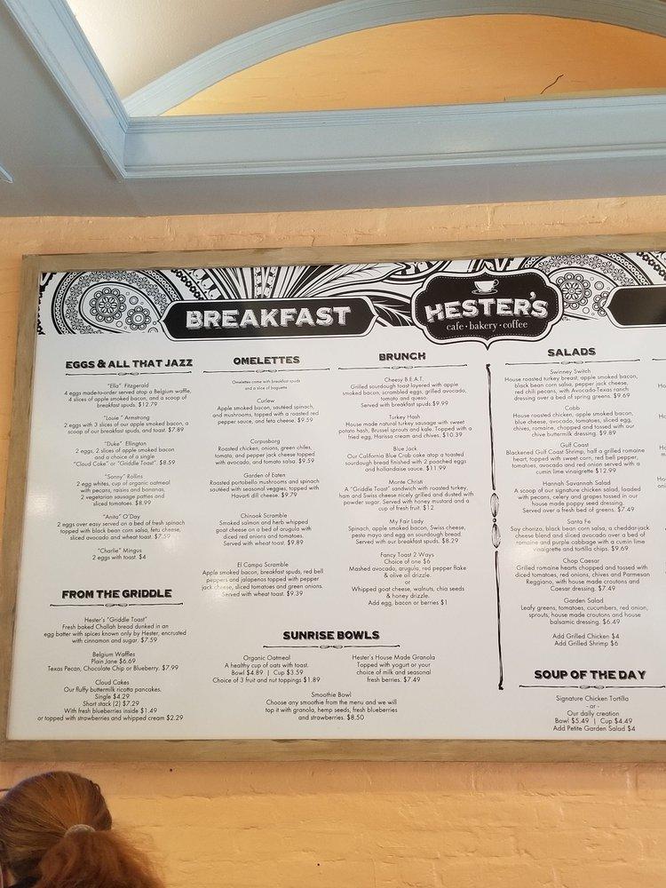 Menu at Hester's Cafe Lamar Park, Corpus Christi, S Alameda St