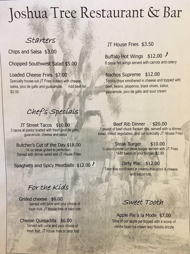 Menu at Joshua Tree Restaurant & Bar(Inside Oasis Inn & Suites ...