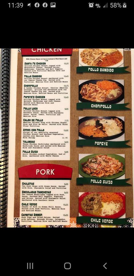 Menu at Mexico Lindo restaurant, Marshall