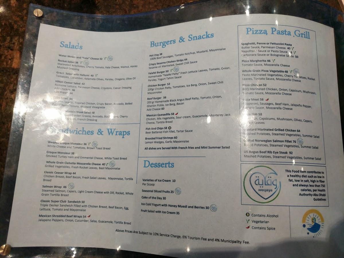 Menu at Radisson Club House, Al Ain