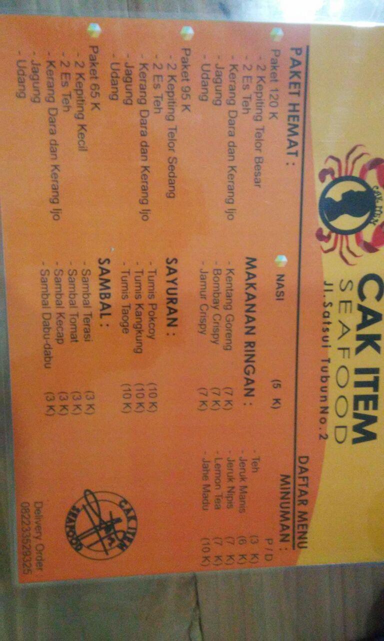 Menu at Seafood Cak Item restaurant, Malang