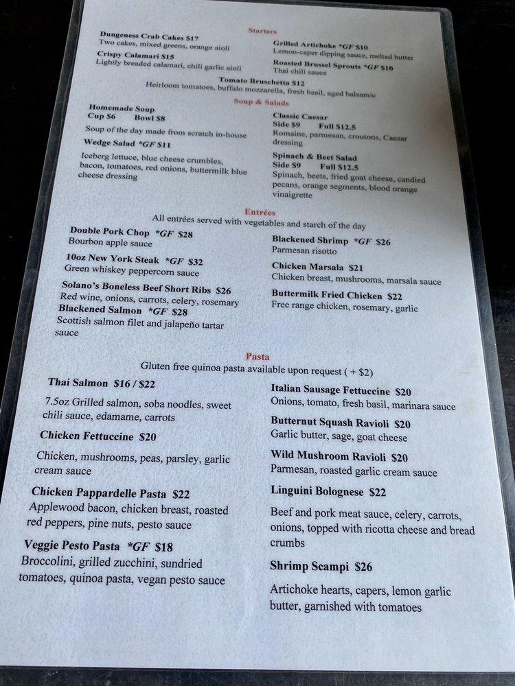 Menu at Solano's Bar & Grill, Palm Desert