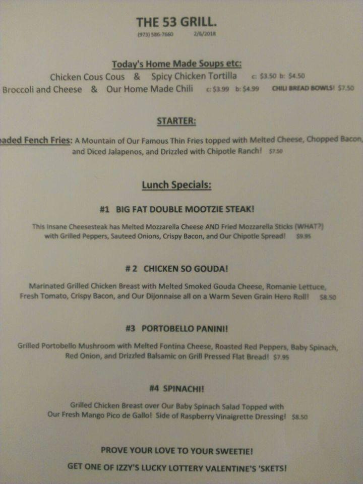 Menu at The 53 Grill cafe, Denville