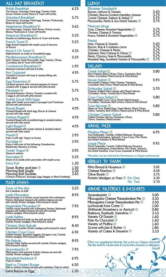 Menu at The Richmond Cafe, Edinburgh, 52 W Richmond St