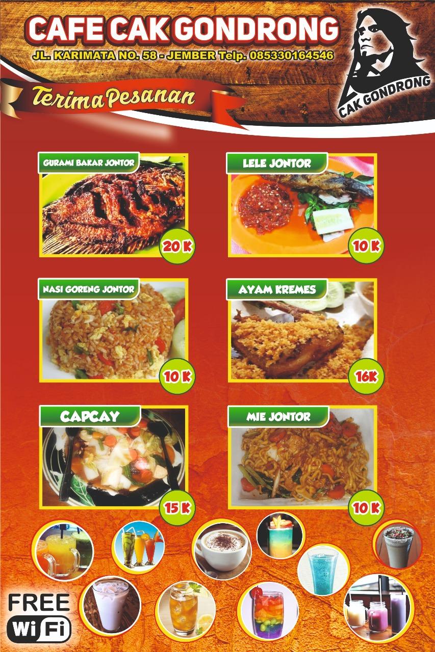 Menu at Warung Cak Gondrong restaurant, Jember, Hp.085330164546