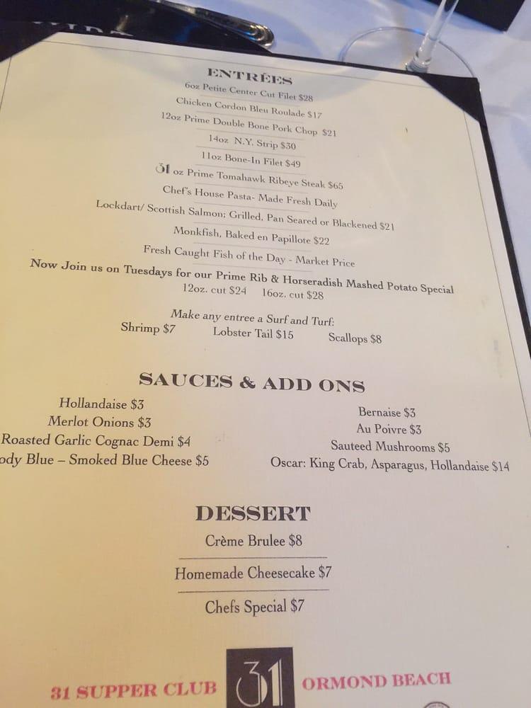 Menu at 31 Supper Club, Ormond Beach