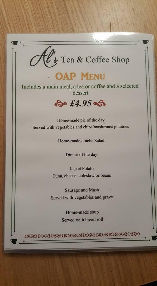 Menu at Al's Tea & Coffee Shop cafe, Wakefield