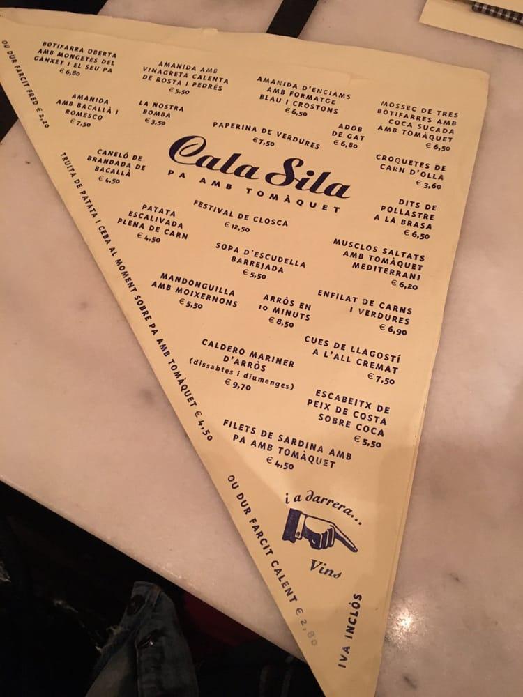 Menu at Cala Sila restaurant, Granollers