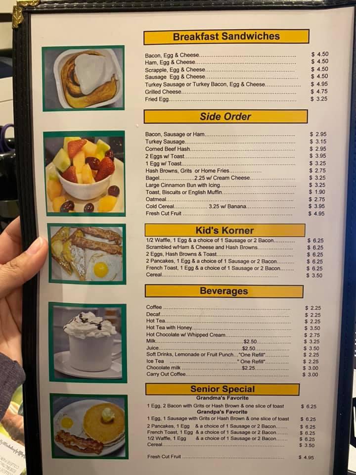 Menu at College Park Diner restaurant, College Park