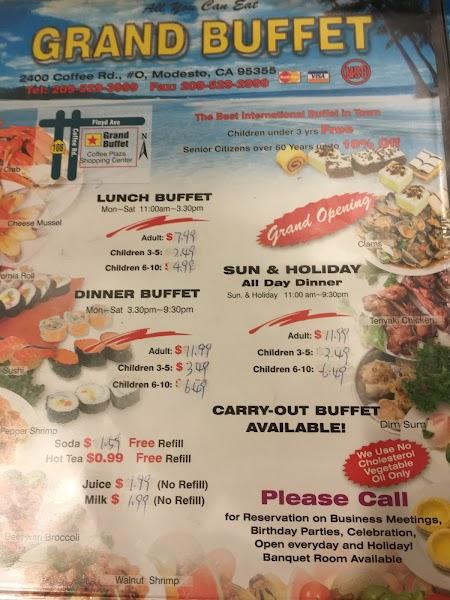 Menu at Grand Buffet restaurant, Modesto
