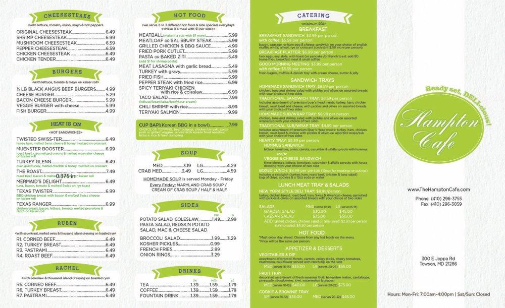 Menu at Hampton Café, Towson, 300 E Joppa Rd