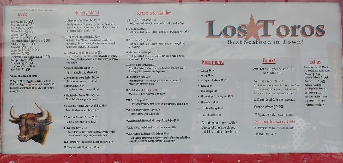 Menu at Los Toros tacos & burgers restaurant, Corpus Christi