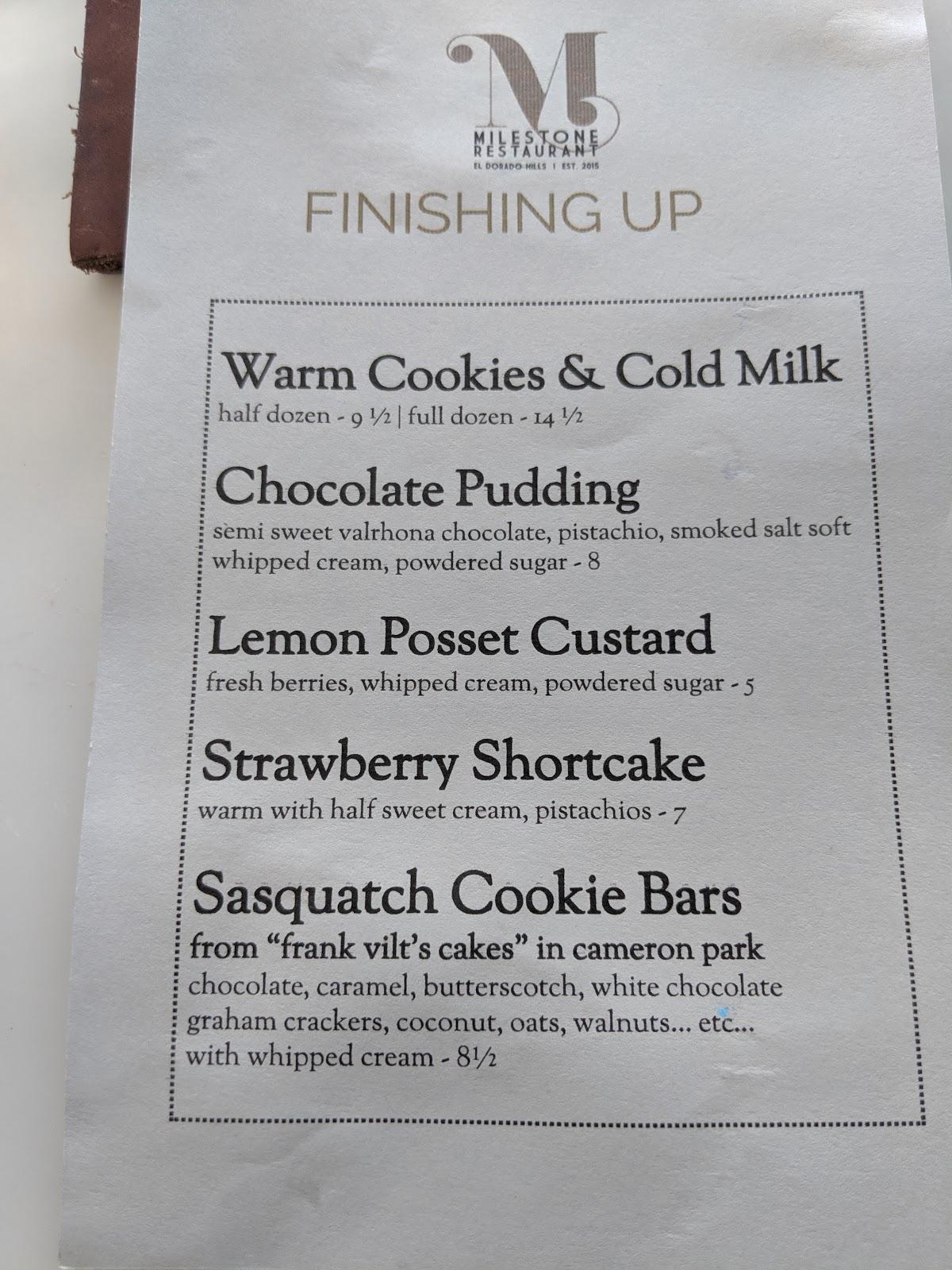 Menu at Milestone Restaurant & Cocktail Bar, El Dorado Hills