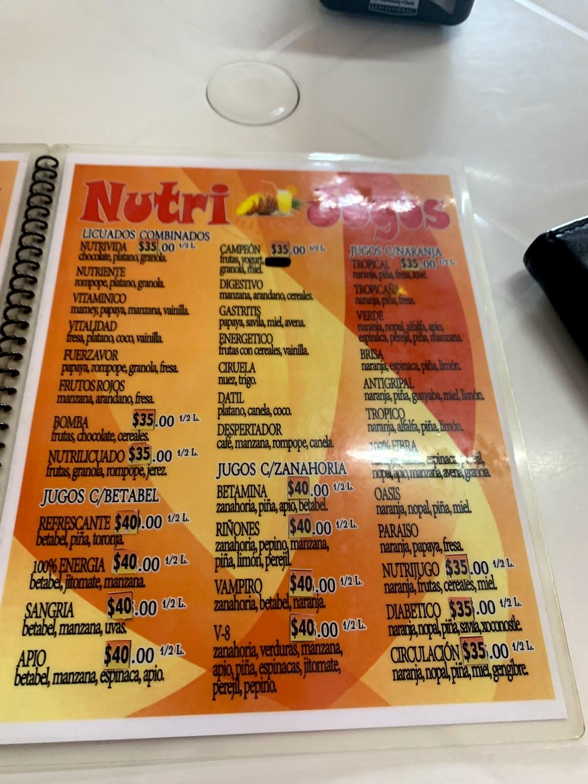 Carta del café Nutri Jugos, Iguala del la Independencia
