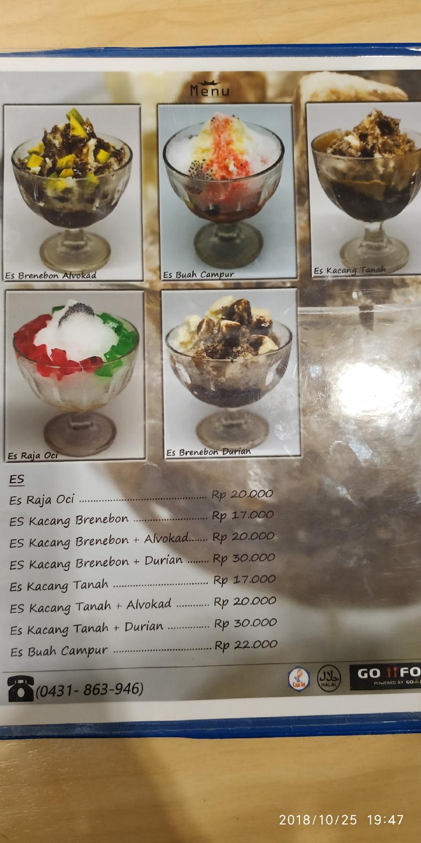 Menu at Raja Oci Restaurant, Manado, Jl. Jendral Sudirman No.85