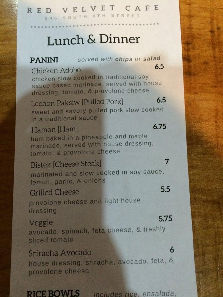 Menu at Red Velvet Cafe, Columbus, 246 S 4th St