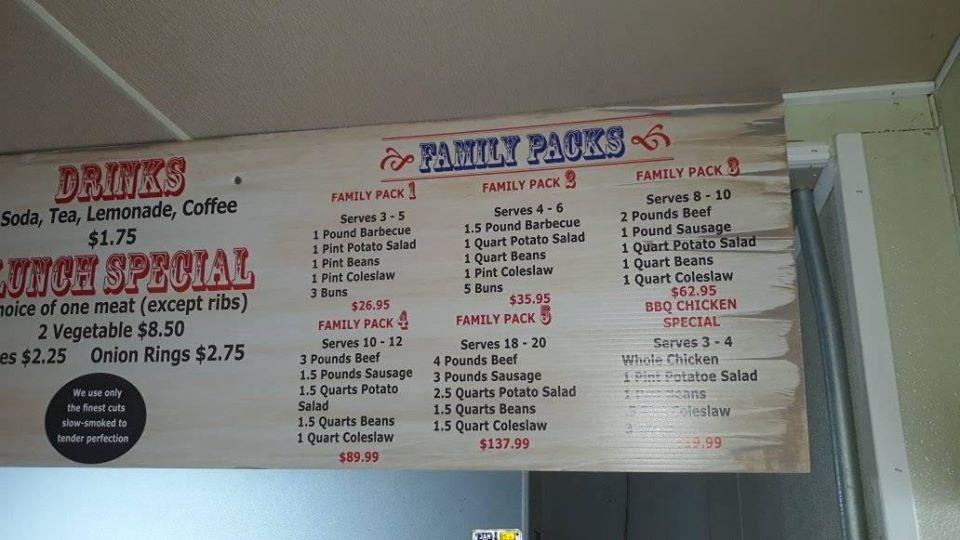 Menu at Sam's BBQ and Private Bar, Boyd