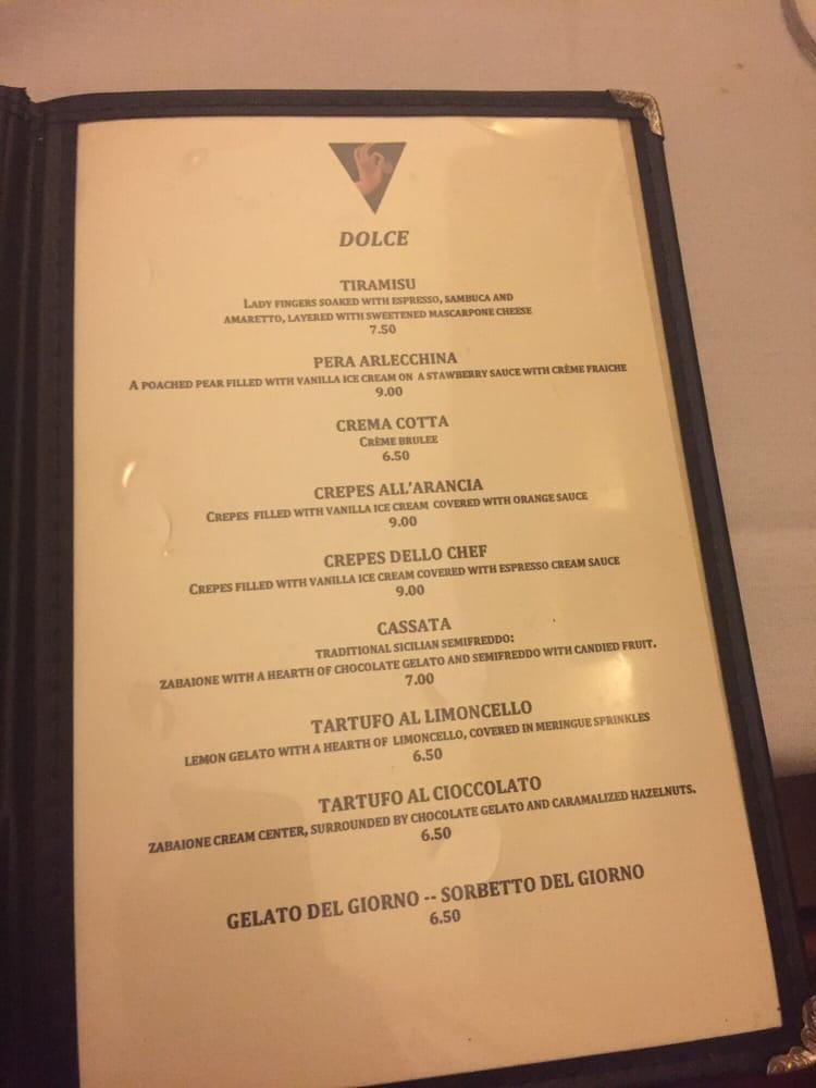 Menu at Via Veneto restaurant, San Francisco